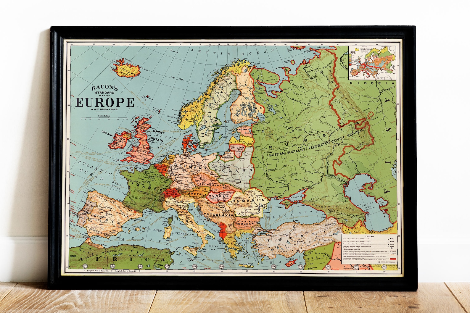 Map of Europe Poster, Bacon's Standard Map of Europe (1830–1922), High ...