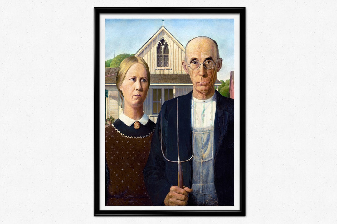 American Gothic Print by Grant Wood Exhibition Poster, Mid Century ...