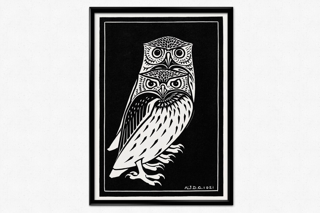 Eule Poster Vintage Vogel Druck Schwarz Weiße Vogel Illustration Poster ...