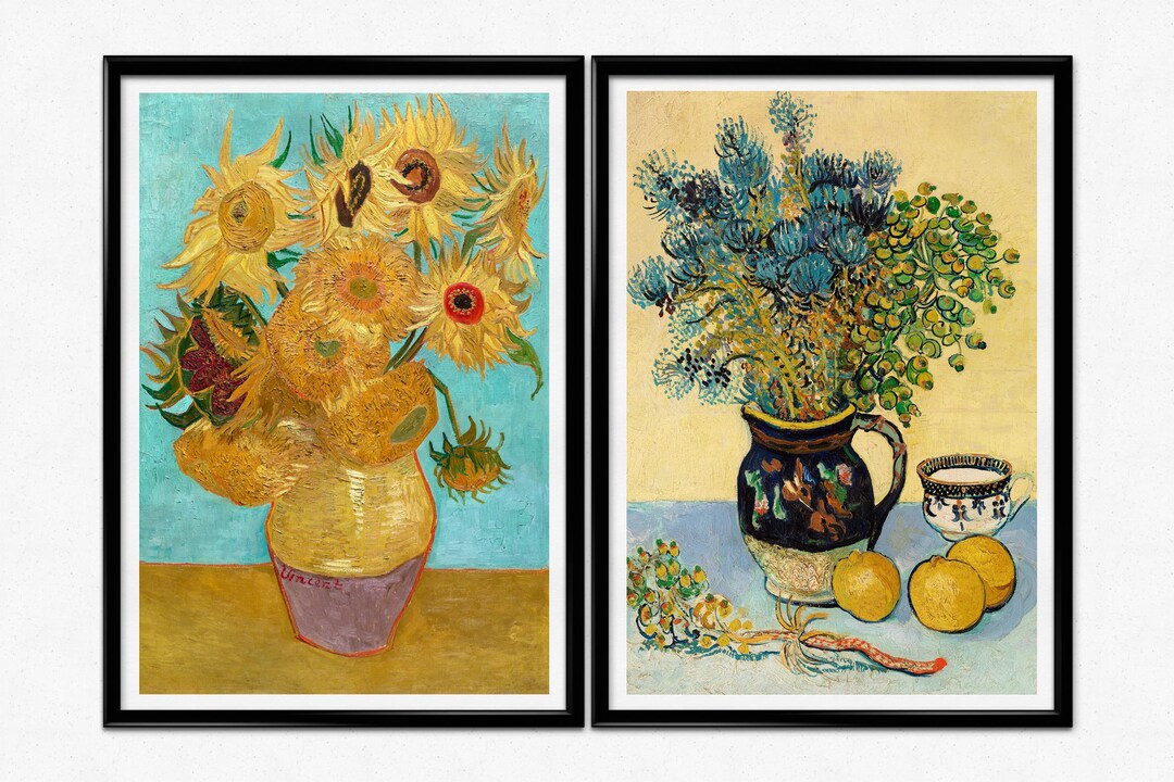 Van Gogh Floral Still Life Art Print Set, Colourful Sunflower and ...