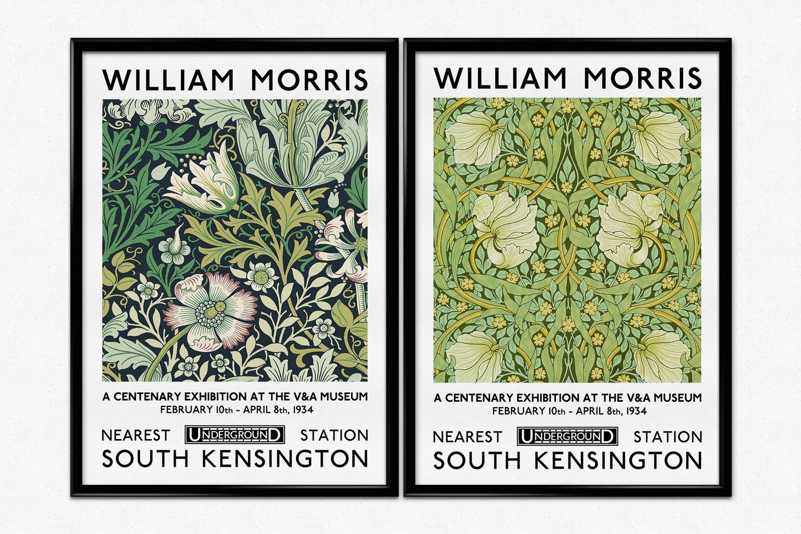 William Morris Print Set of 2 Exhibition Posters Green Floral - Etsy