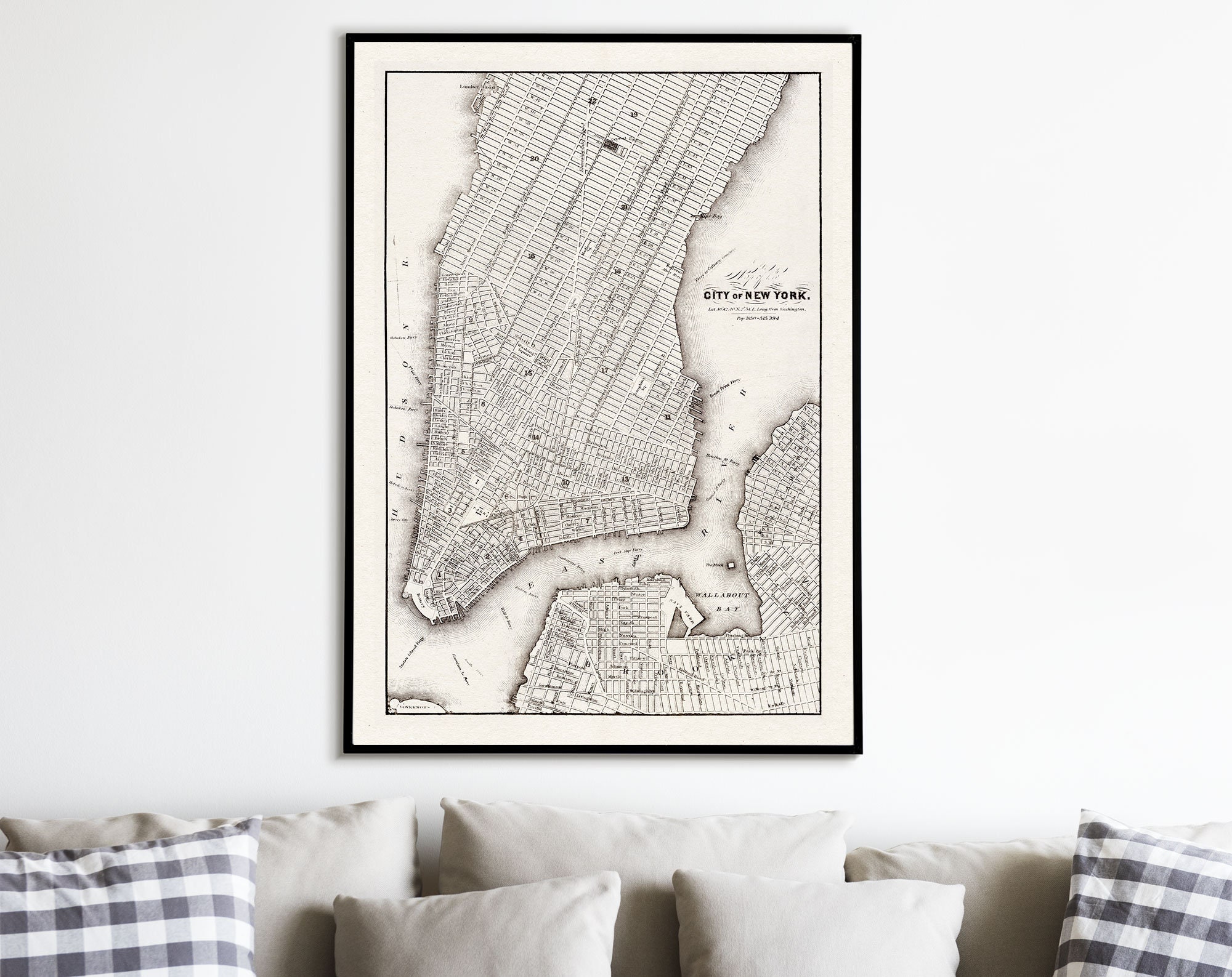 New York Map Vintage Map of the City of New York Ca. 1850 - Etsy