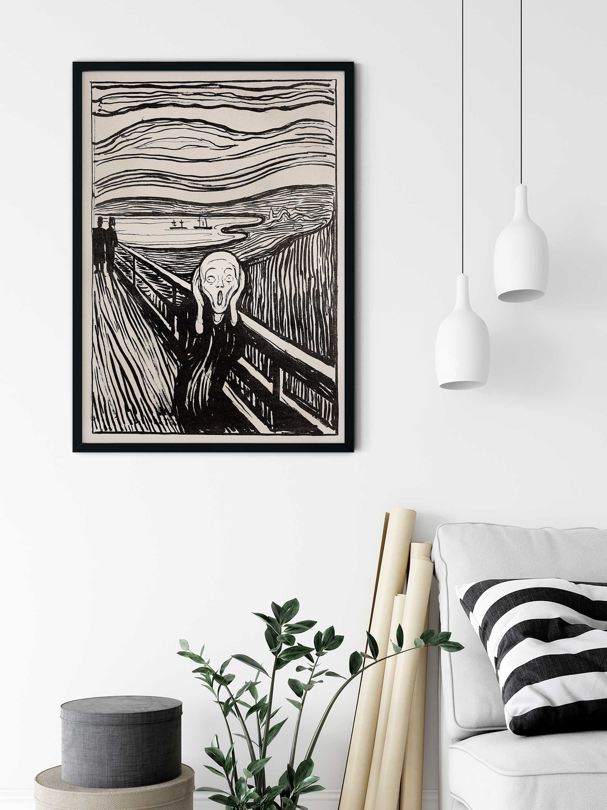 Scream Edvard Munch Drawing Black and White Print Expressionist ...