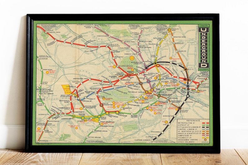 Vintage Map of London, London Underground Railways 1912 , London Print ...
