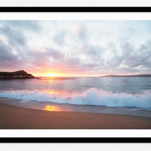 Beach Sunset Poster, Coastal Landscape With Ocean and Waves, Pacific ...