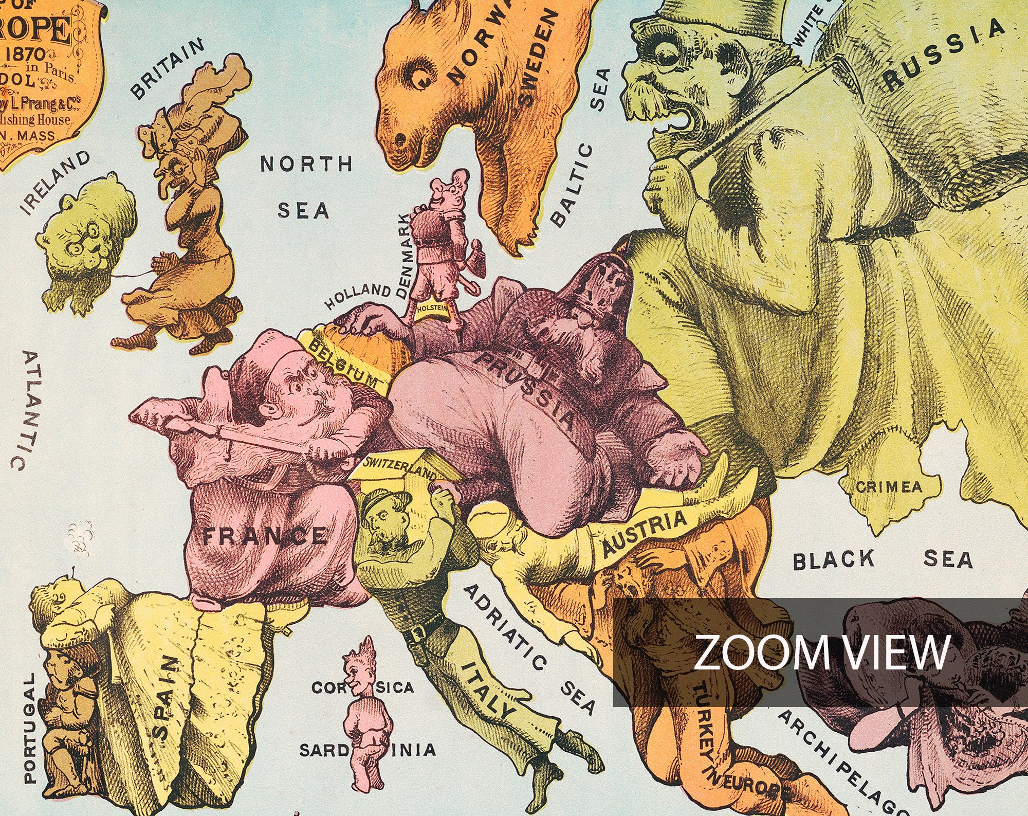 Vintage Illustration Poster, War Map of Europe: as Seen Through French ...