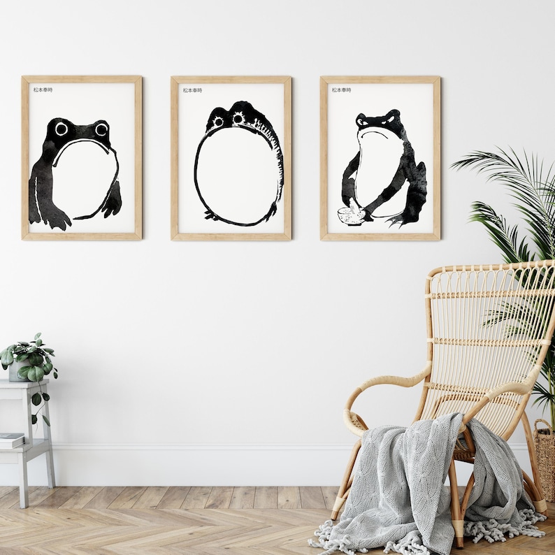 Japanese Frog Poster, Matsumoto Hoji Set of 3 Prints: Gloomy Frog ...
