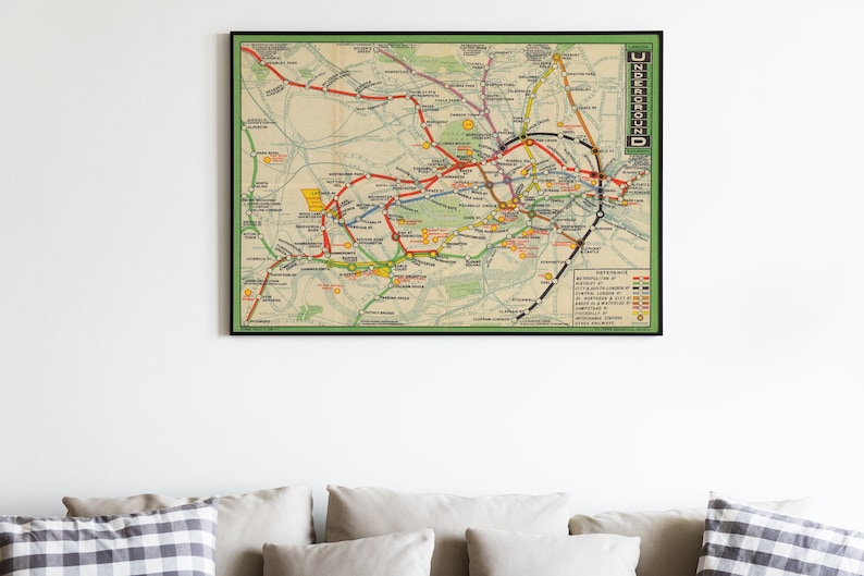 Vintage Map of London, London Underground Railways 1912 , London Print ...