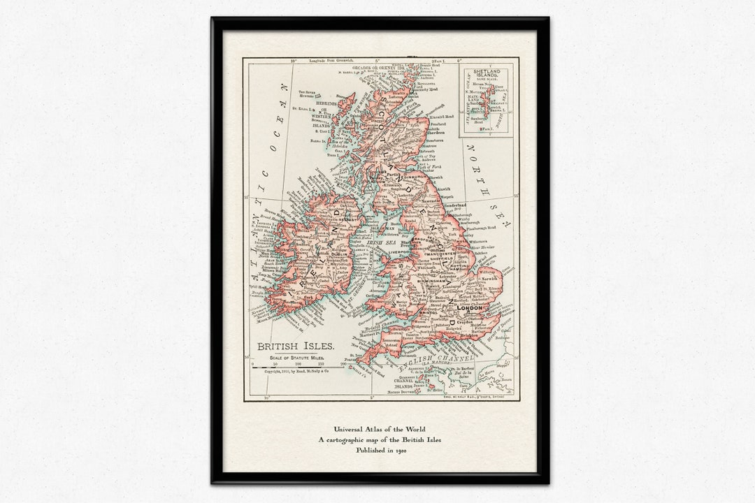 Vintage Map of Great Britain, British Isles 1900, Vintage Cartographic ...