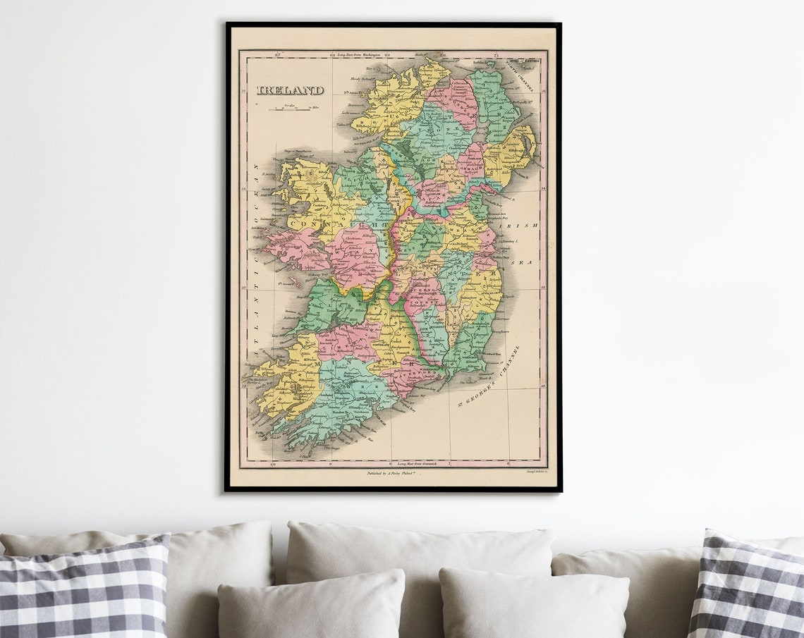 Map of Ireland, High Resolution Reproduction of a Vintage Map From 1827 ...