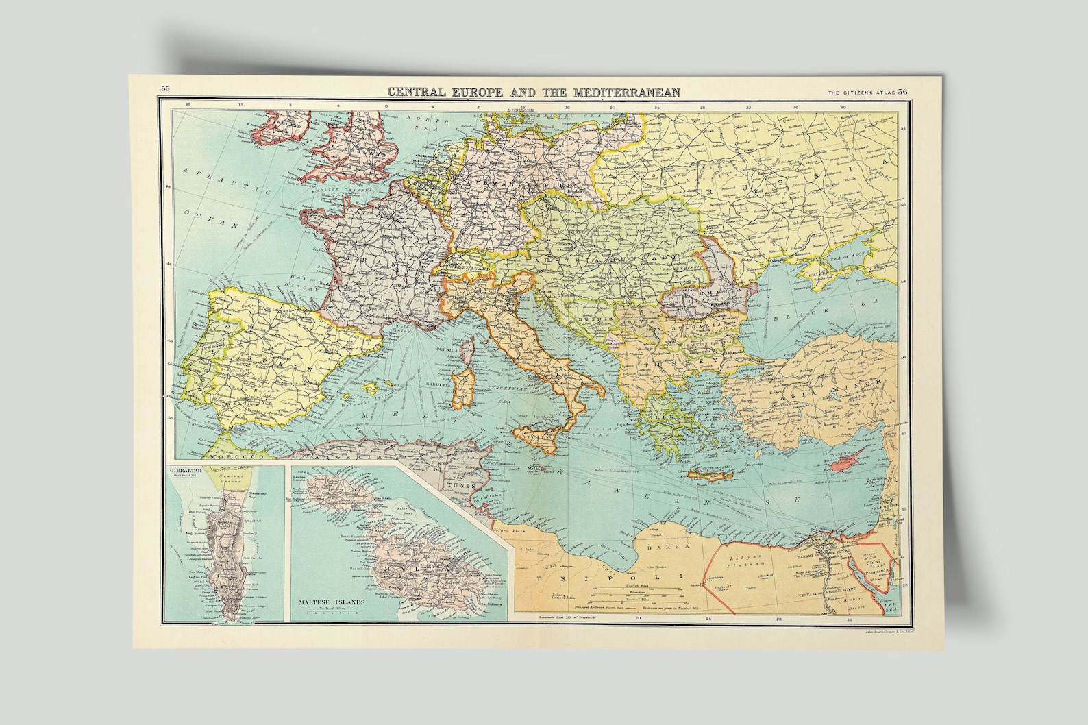 Europe Map Printed Poster Central Europe Atlas High - Etsy