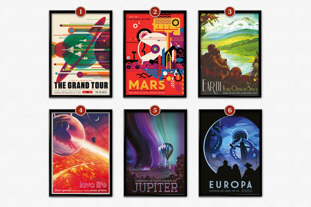 Space Poster Set, Space Travel Posters, Travel to Mars Poster, Moon and ...