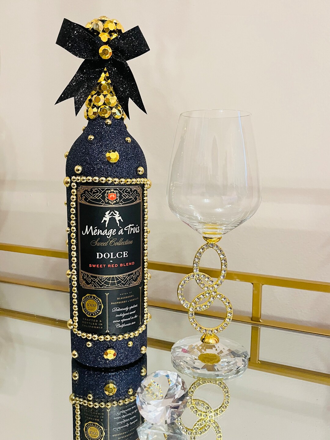 Black Gold Pearl Diamond Crystal Glass SET Diamond Wine Glass Party ...