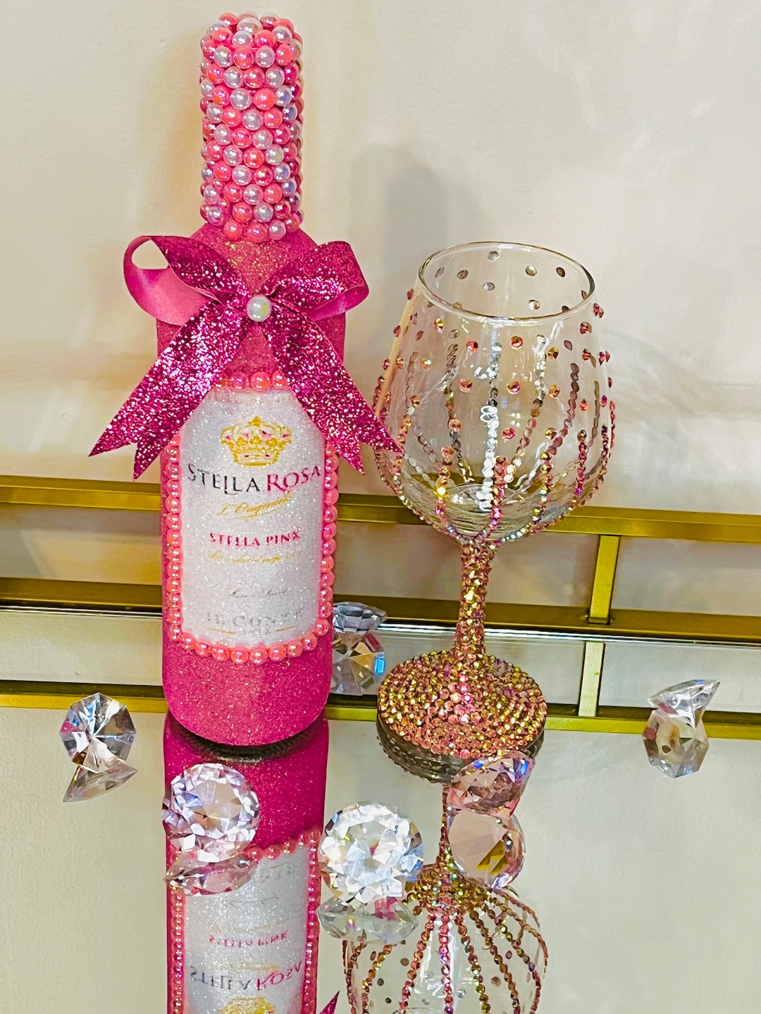 Hot Pink Pearl Glam Bottle - Party Decor - Wine Gifts - Glitter Wine ...