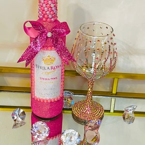 Hot Pink Pearl Glam Bottle - Party Decor - Wine Gifts - Glitter Wine ...