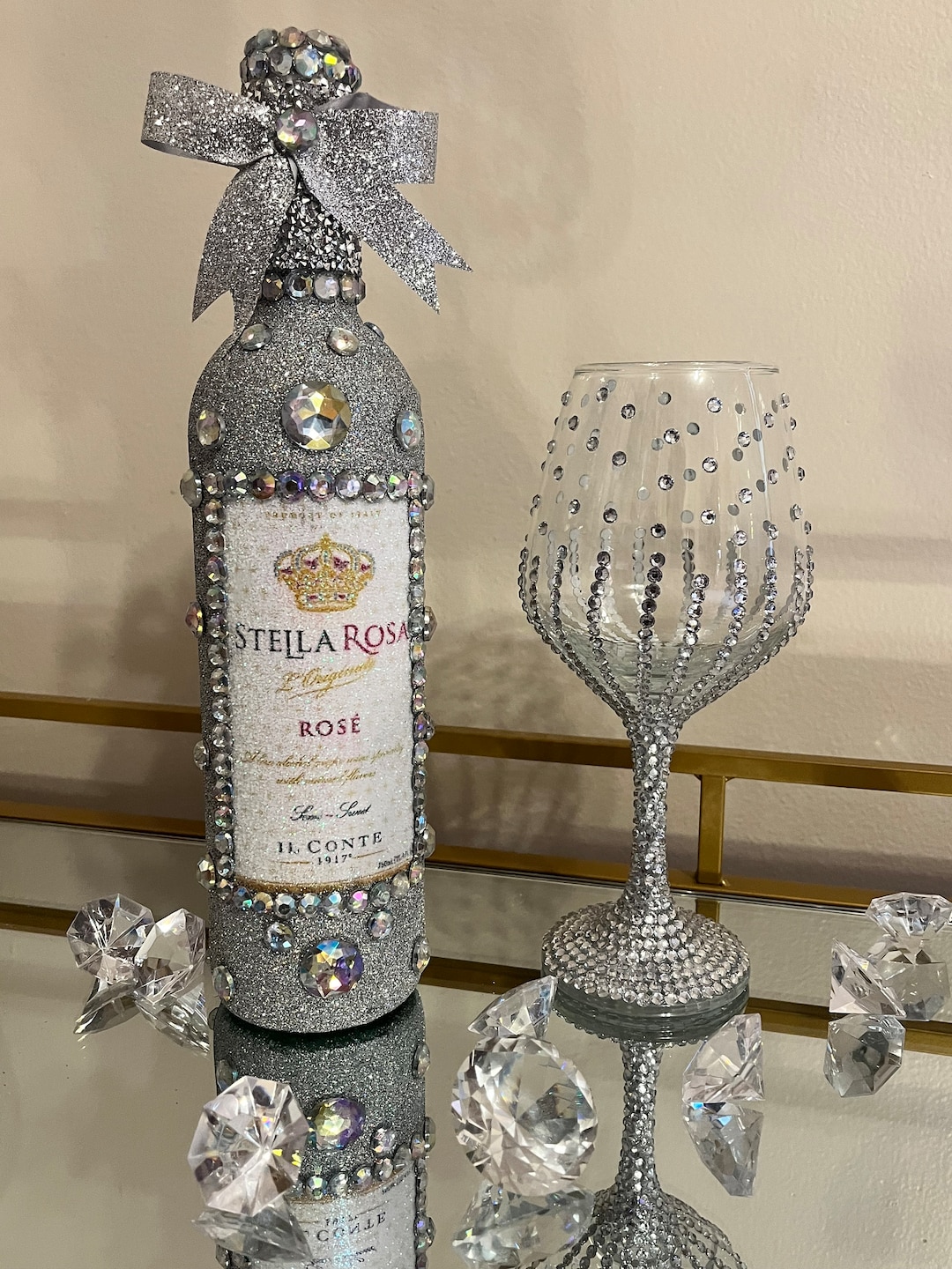 Crushed Diamond Glam Bottle - Diamond Art - Bling Wine Glass - Birthday ...