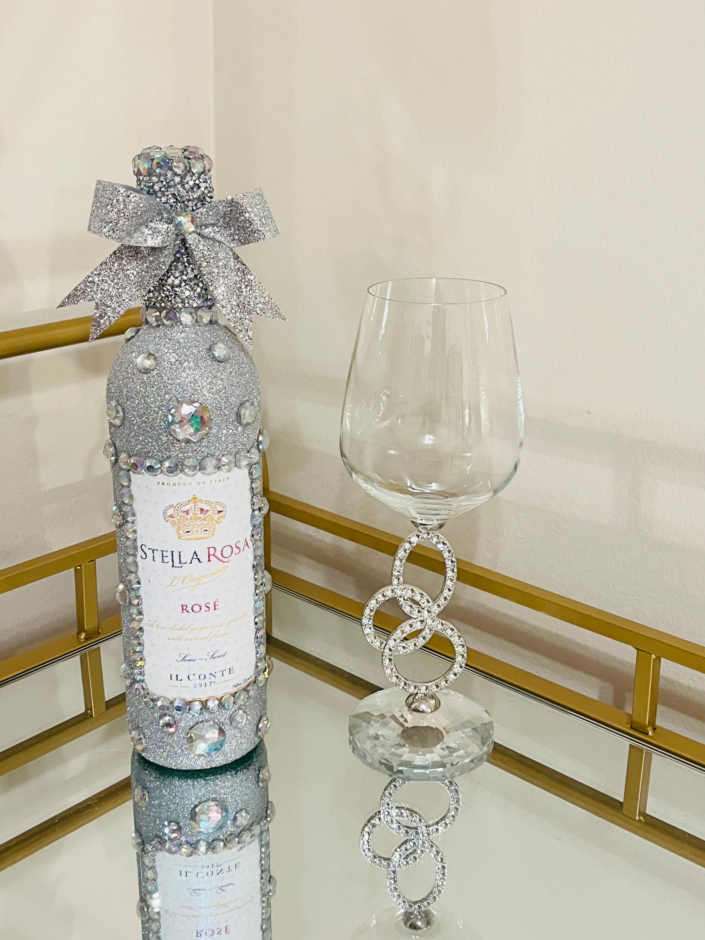 Crushed Diamond Wine Glass Set – Glitter Wine Bottle - Birthday Decor ...