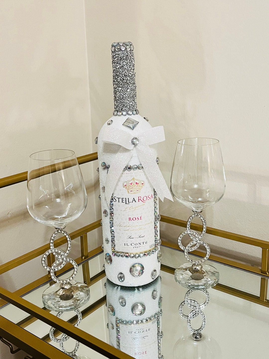 XL White Diamonds Glam Bottle - Diamond Decor - Glitter Wine Decor ...