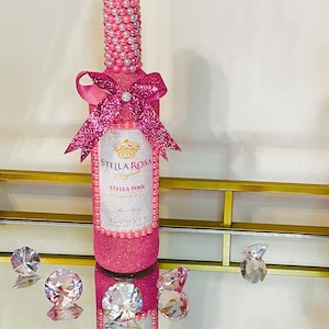 Hot Pink Pearl Glam Bottle - Party Decor - Wine Gifts - Glitter Wine ...