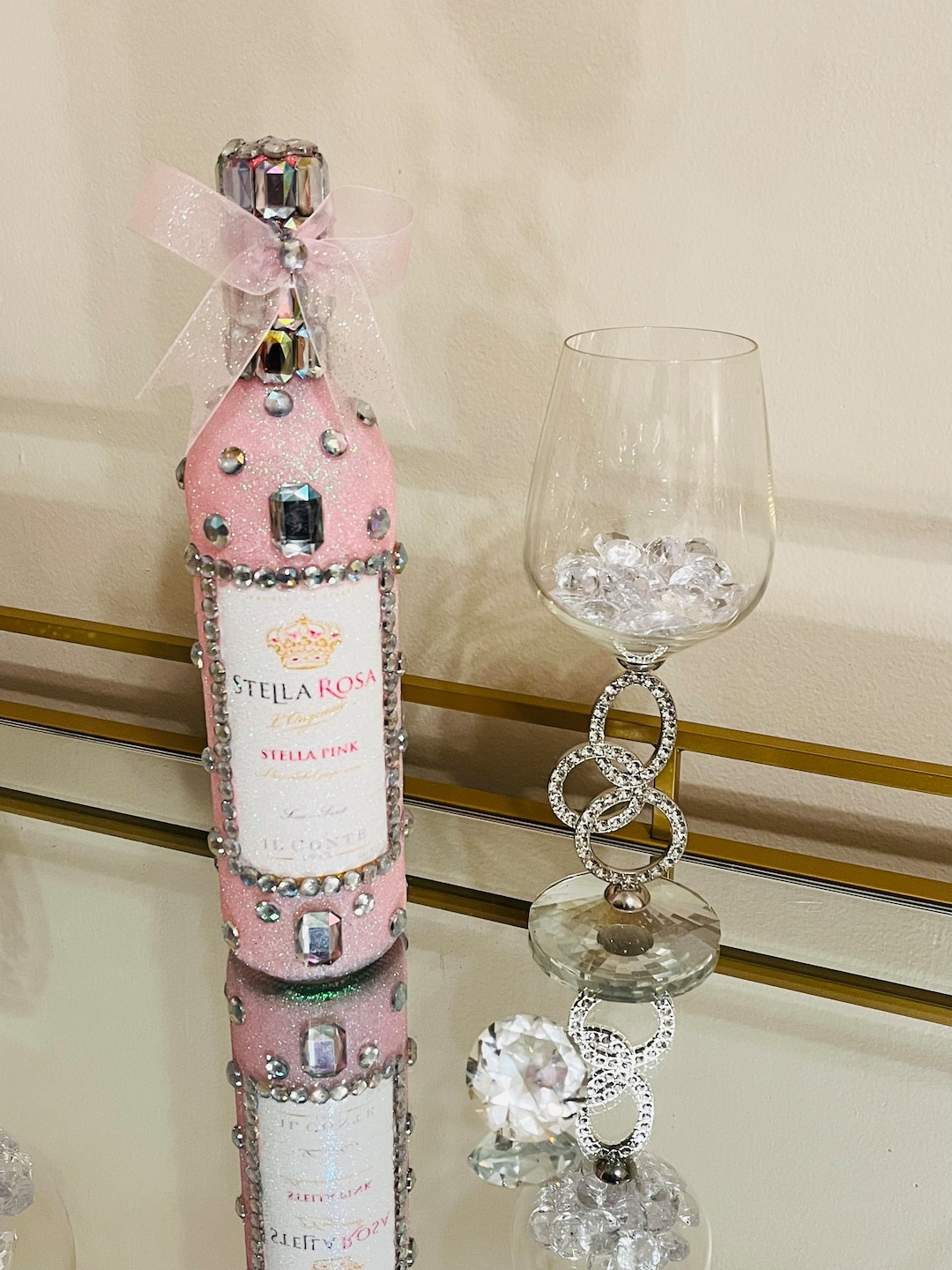 Light Pink Diamond Crystal Glass SET Diamond Wine Glass - Etsy