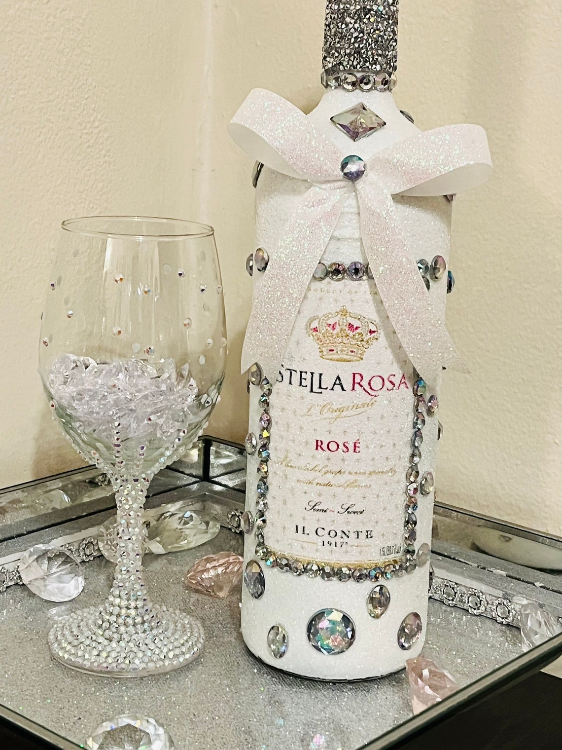 XL White Diamonds Glam Bottle Diamond Decor Holiday Decor - Etsy