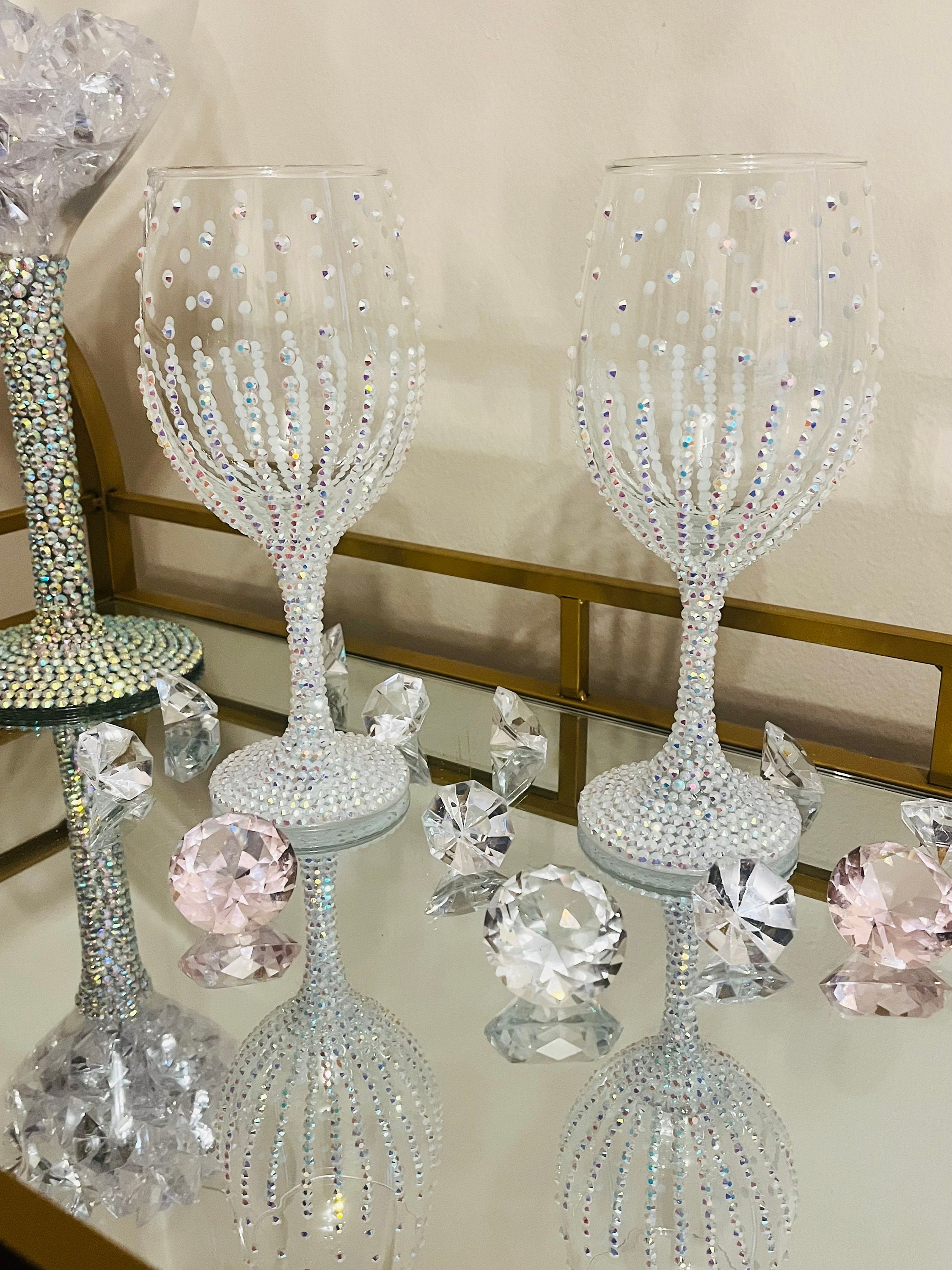 Iridescent Rhinestone Wine Glass – Luxury Bling Glassware - Etsy
