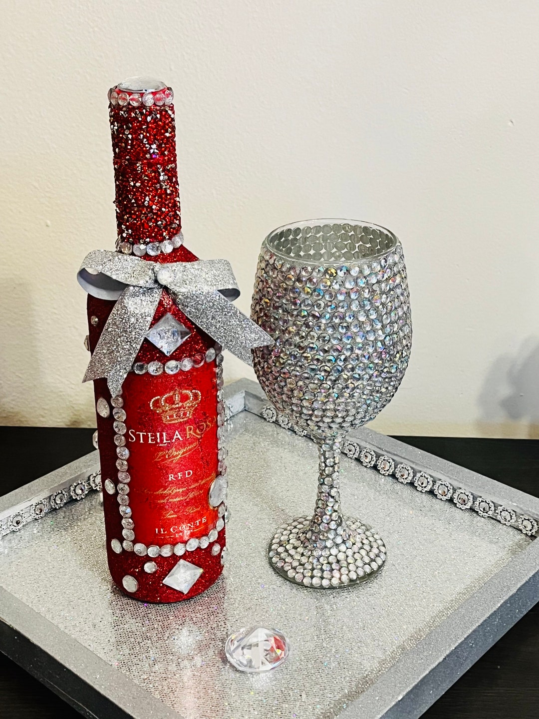 Red Crushed Diamond Glam Bottle Diamond Decor Party Decor - Etsy