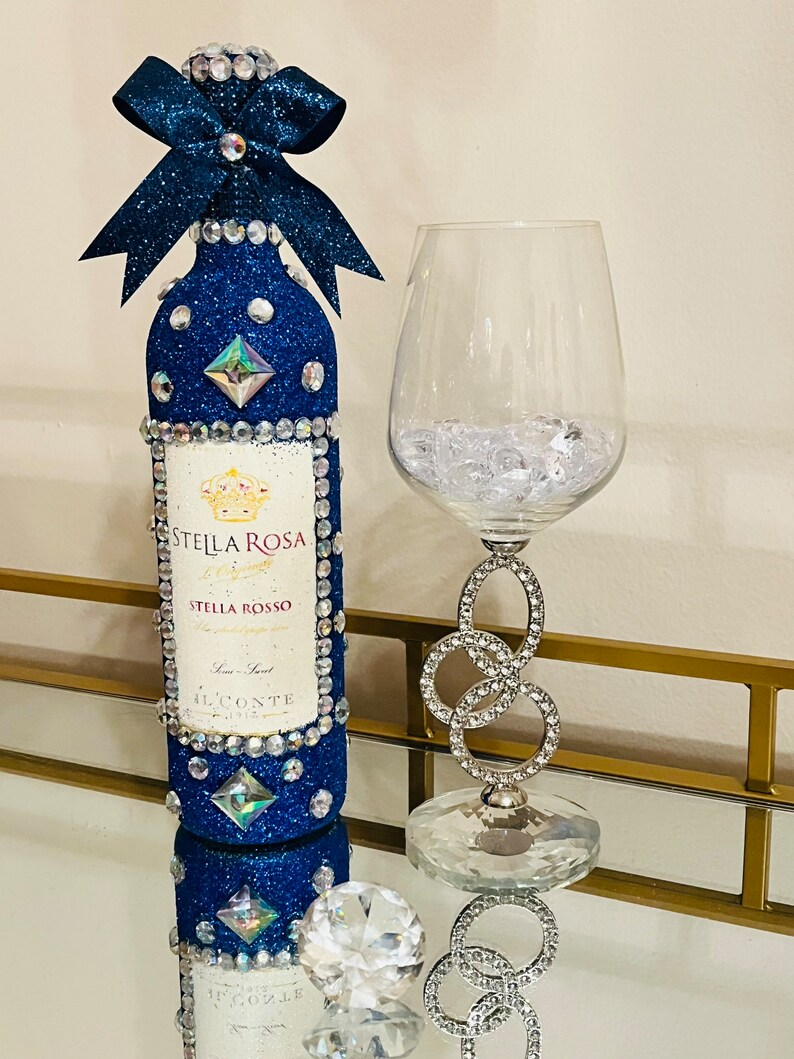 Royal Blue Diamond Crystal Glass SET Diamond Wine Glass - Etsy