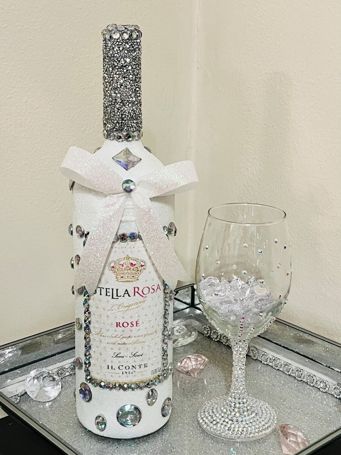 XL White Diamonds Glam Bottle Diamond Decor Holiday Decor - Etsy