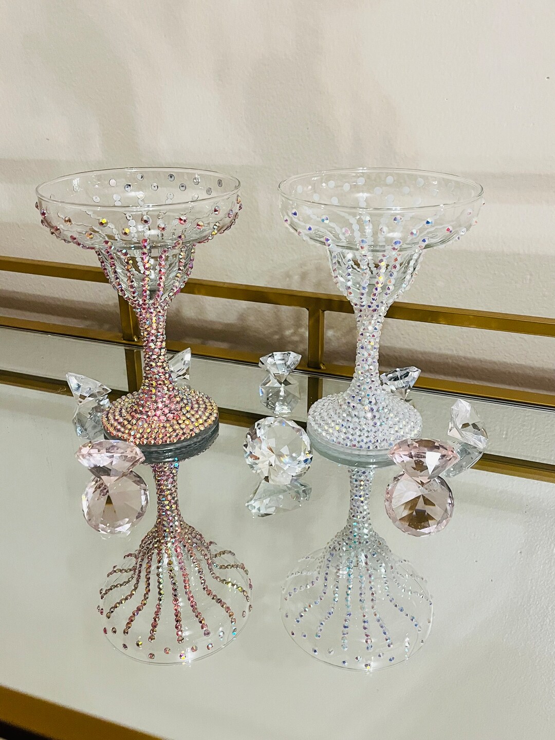 Iridescent Pink Diamond Margarita Glass Bedazzled Glass - Etsy