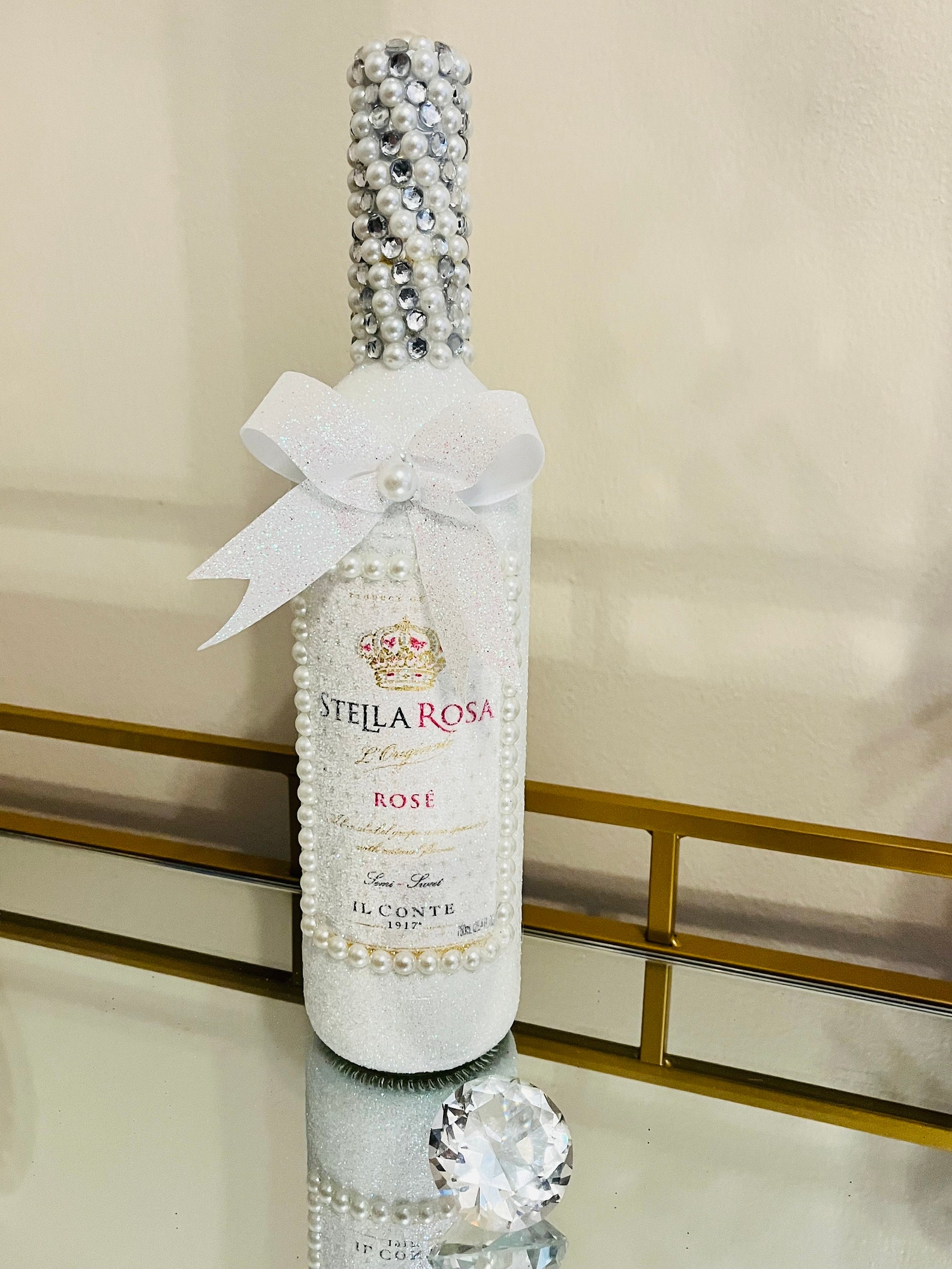 Pearl Bedazzled Bottle – Glitter Wine Bottle, Glam Home Decor - Etsy