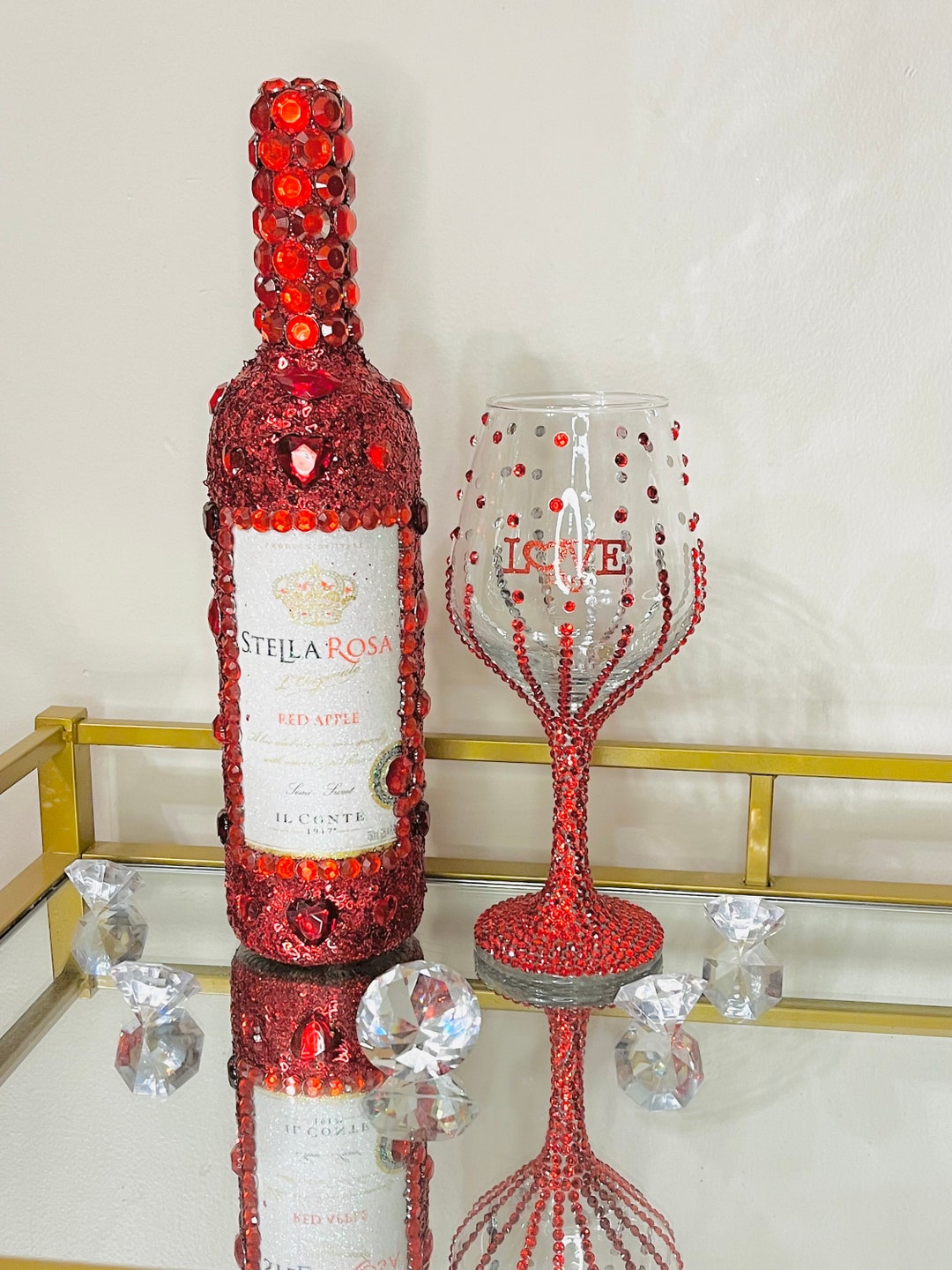 Red Love Glam Set Valentines Day Party Decor Glitter Wine Bottle ...