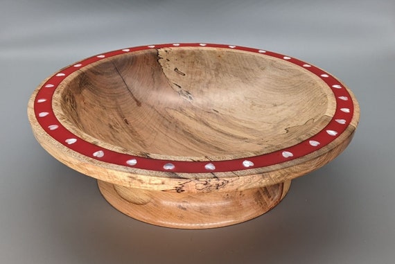 Pedestal Bowl With Inlaid Mother of Pearl Hearts | Etsy