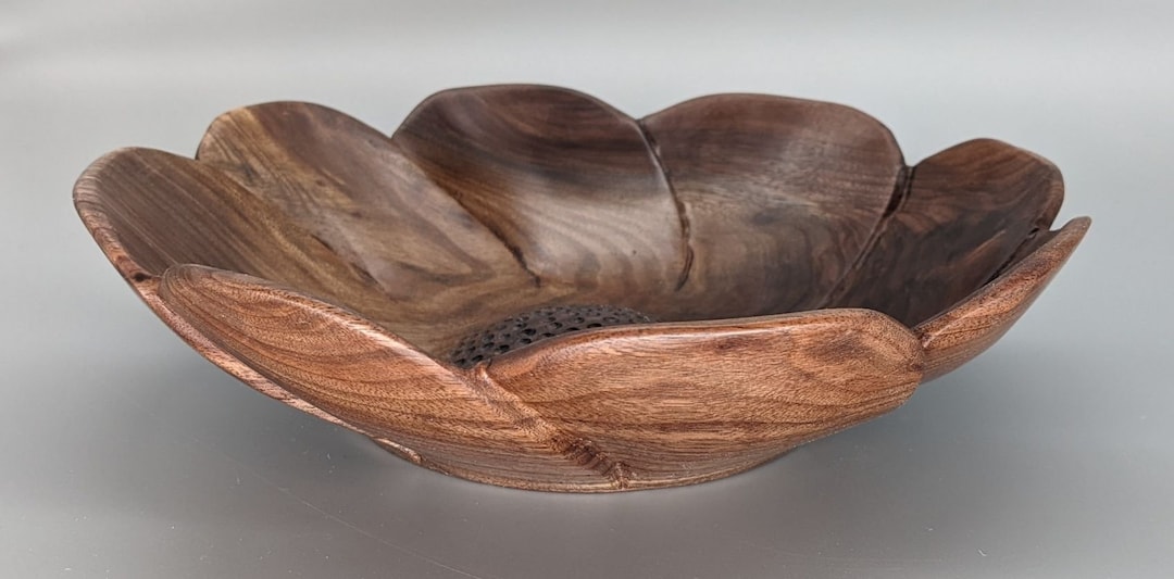 Beautiful Hand-turned and Carved Walnut Flower Bowl - Etsy