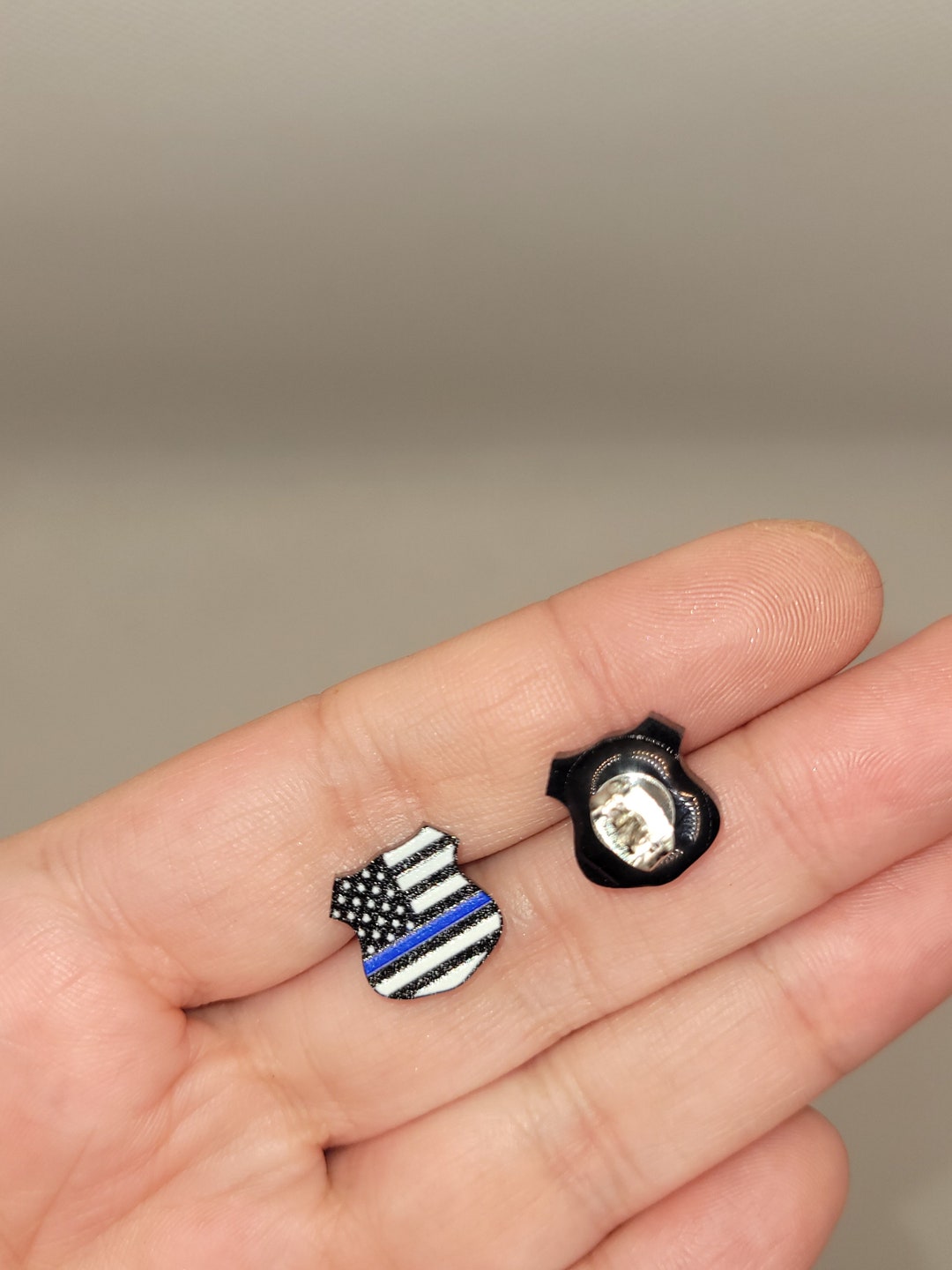 Thin Blue Line Police Badge Stud Earrings - Etsy