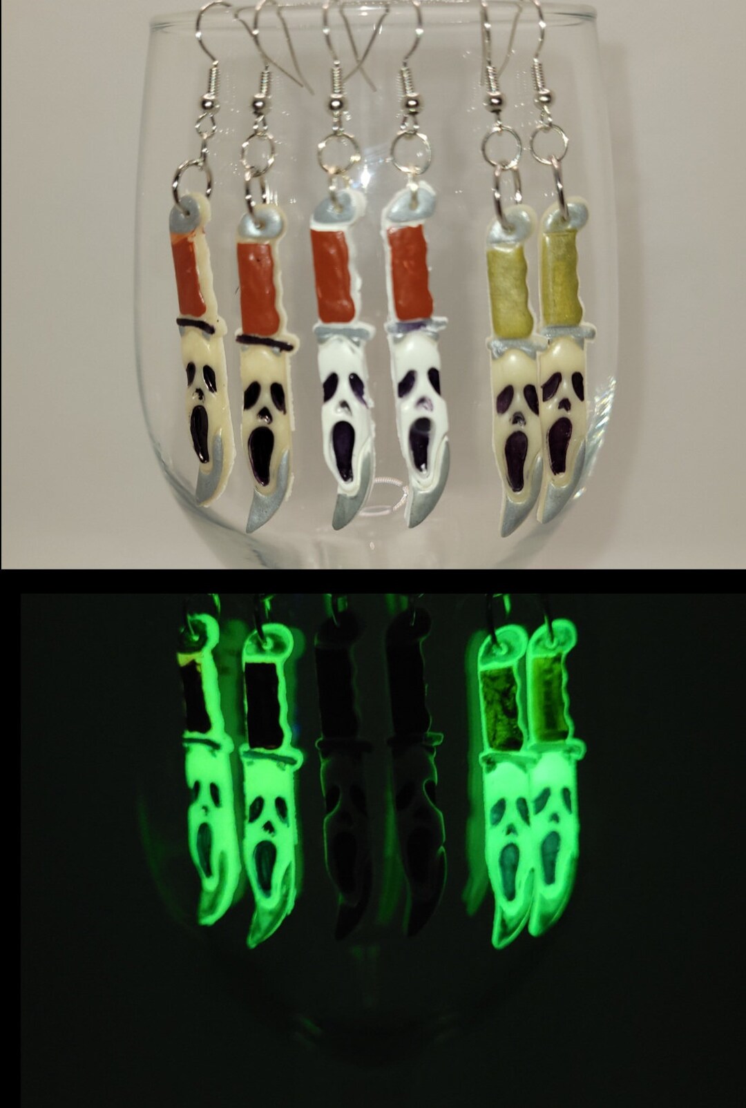 Ghostface Ghost Knife Clay Earrings Horror Glow in the Dark - Etsy