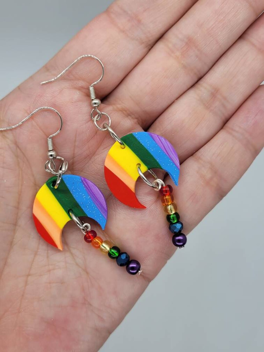 Crescent Moon Rainbow LGBTQ Clay Earrings - Etsy