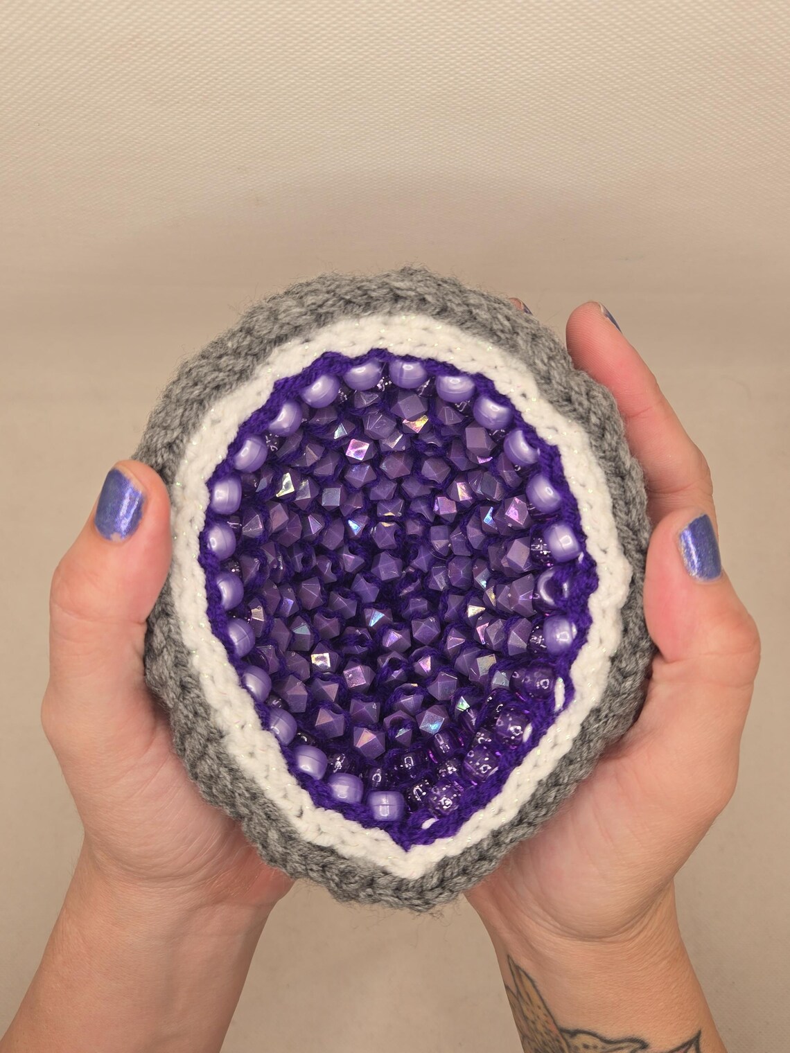 Medium Crochet Geode, Pretend Rock, Crochet Beaded Geodes - Etsy
