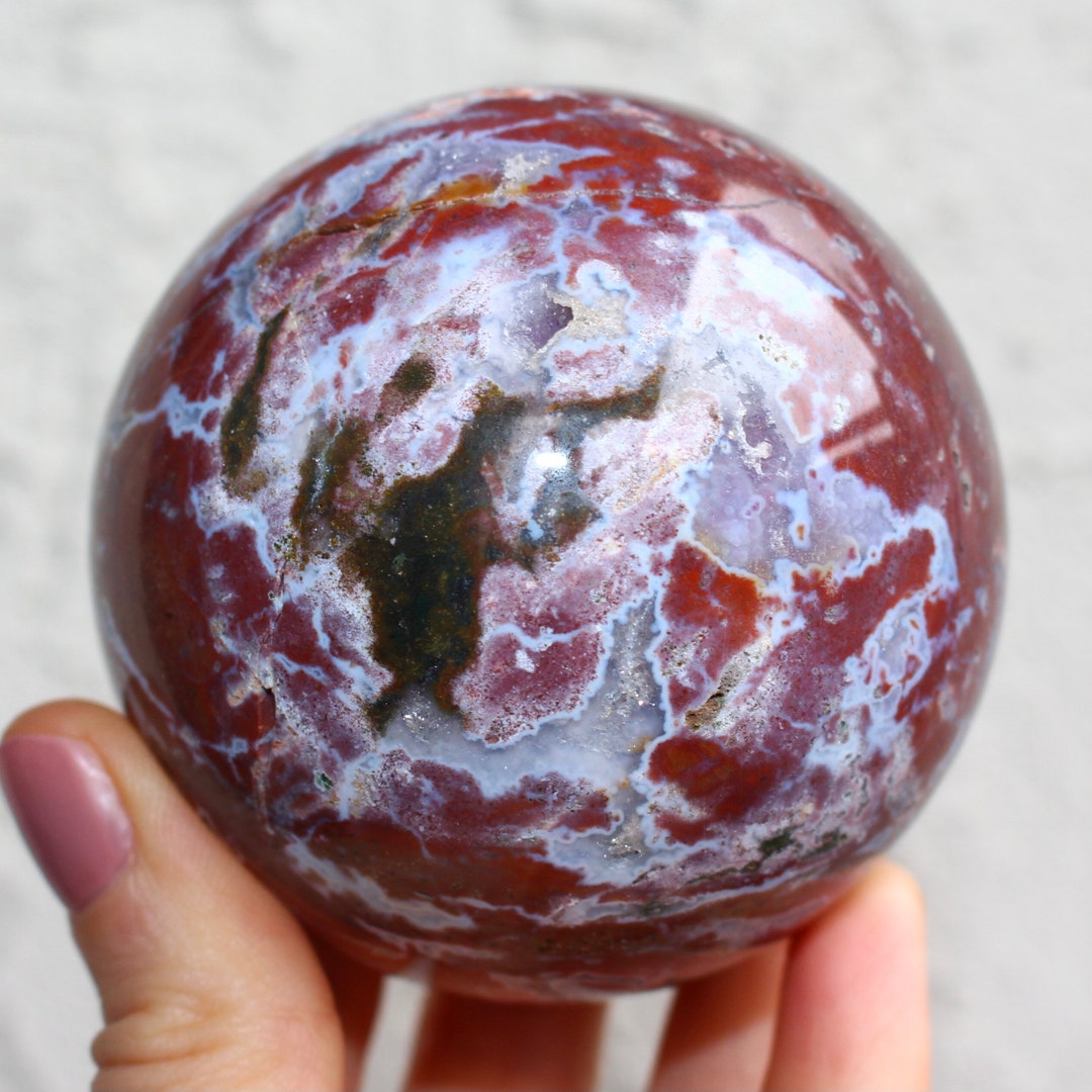 Gran Esfera de Jasper oceánica con Druzy Geodes / Orbicular Jasper ...