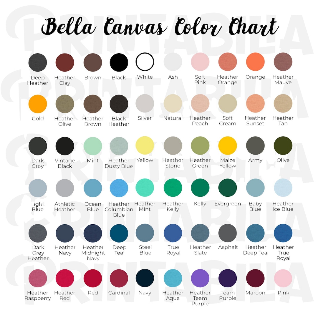 Bella Canvas Color Chart | Bella Canvas 3001 Color Chart PNG | Bella ...