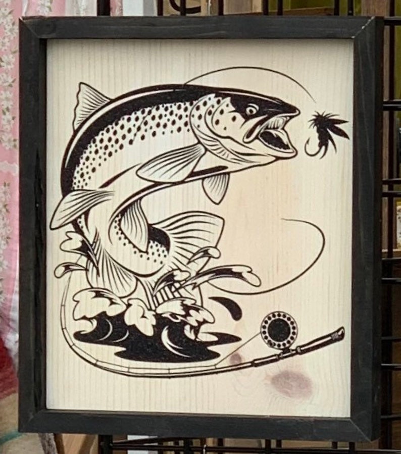 Trout Fly Fishing Sign, Wildlife Decor, Moose Sign, Bear Sign, Wyoming ...