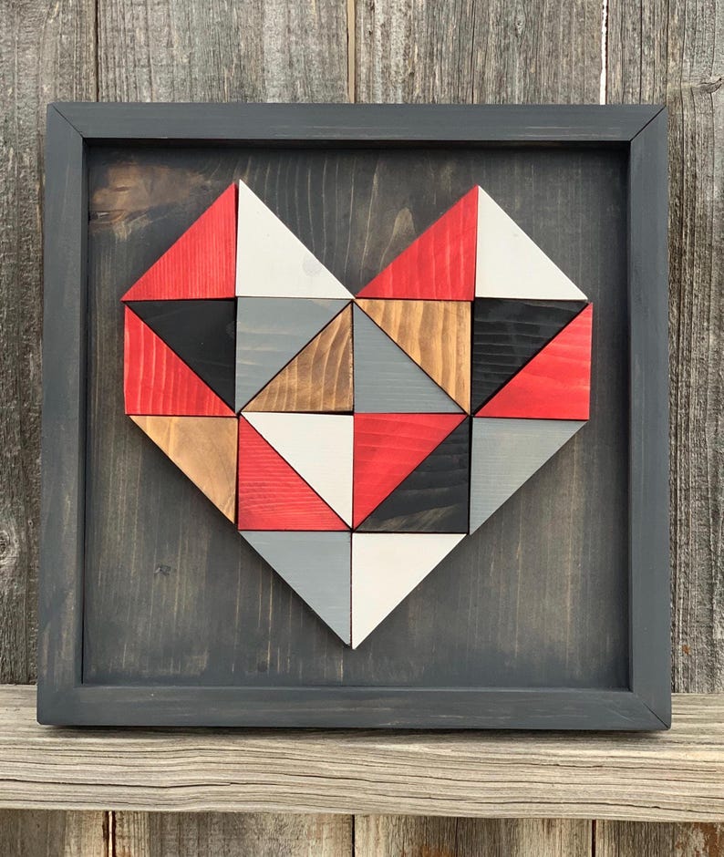 Rustic Heart Barn Quilt | 12x12 Wood Mosaic Quilt | Farmhouse Wall Art ...