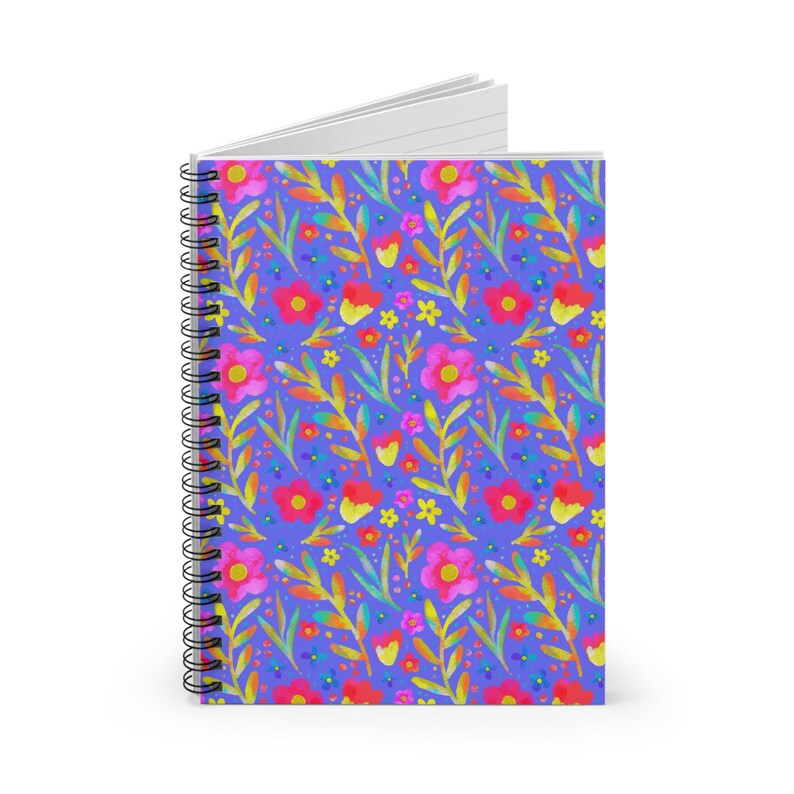 Bright Watercolor Floral Spiral Notebook Ruled Line, Hand-painted ...