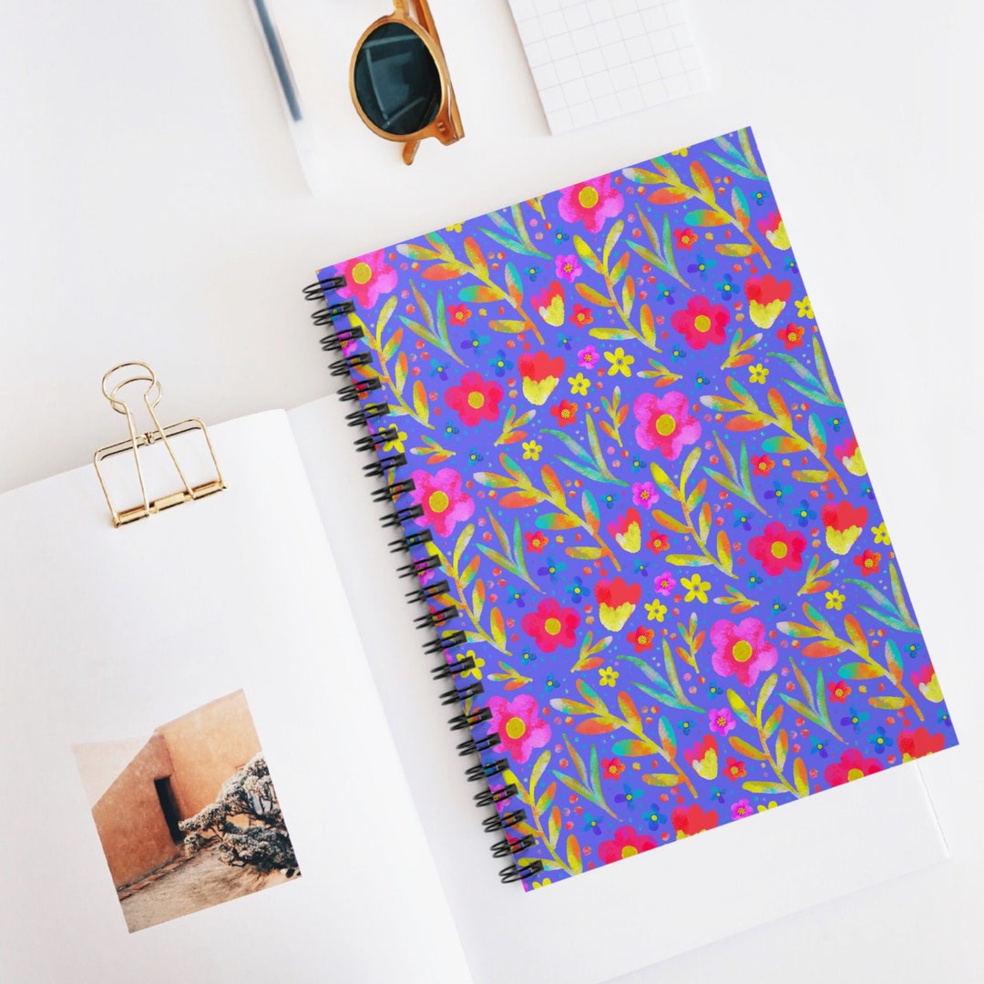Bright Watercolor Floral Spiral Notebook Ruled Line, Hand-painted ...