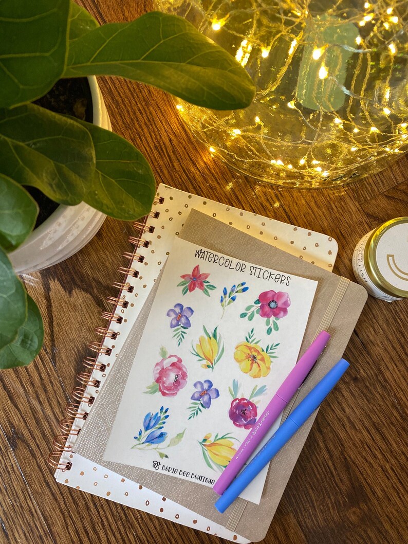 Watercolor Flower Sticker 2 Pack Inspirational Plants - Etsy