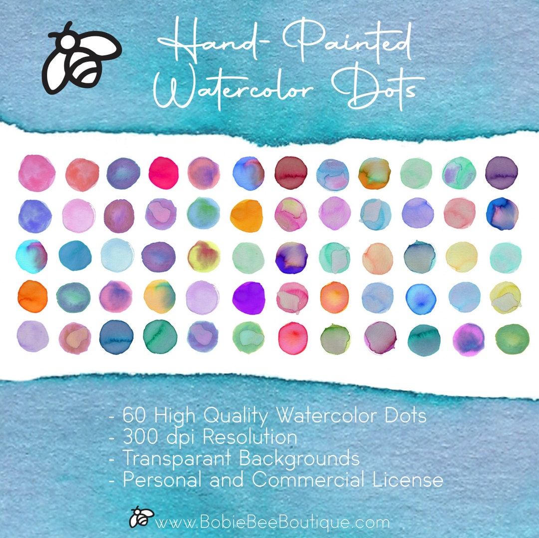 60 Colorful Digital Watercolor Dots Bundle for Paper Crafts and Graphic ...
