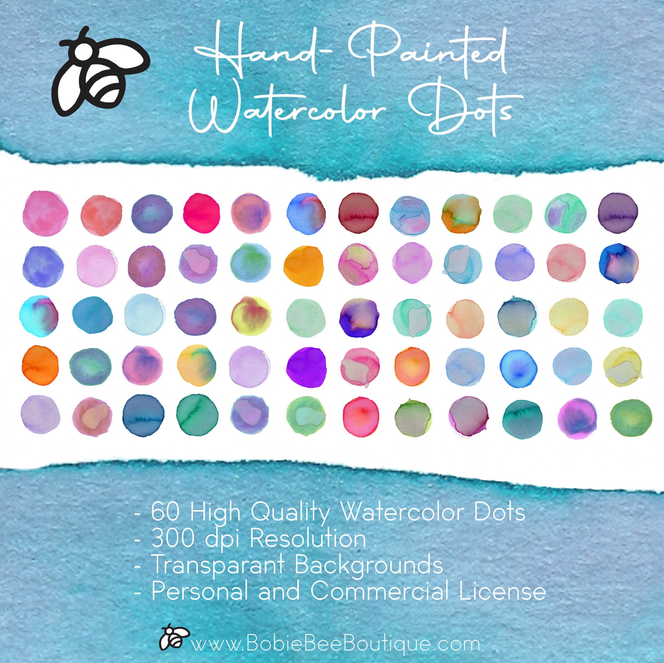 60 Colorful Digital Watercolor Dots Bundle for Paper Crafts - Etsy