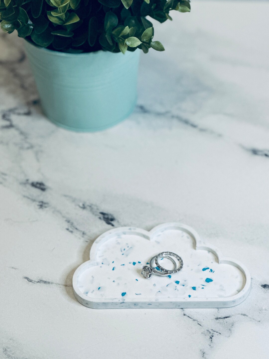 Aesthetic White Cloud Modern Trinket Tray, Funky Aqua Accessory Tray ...