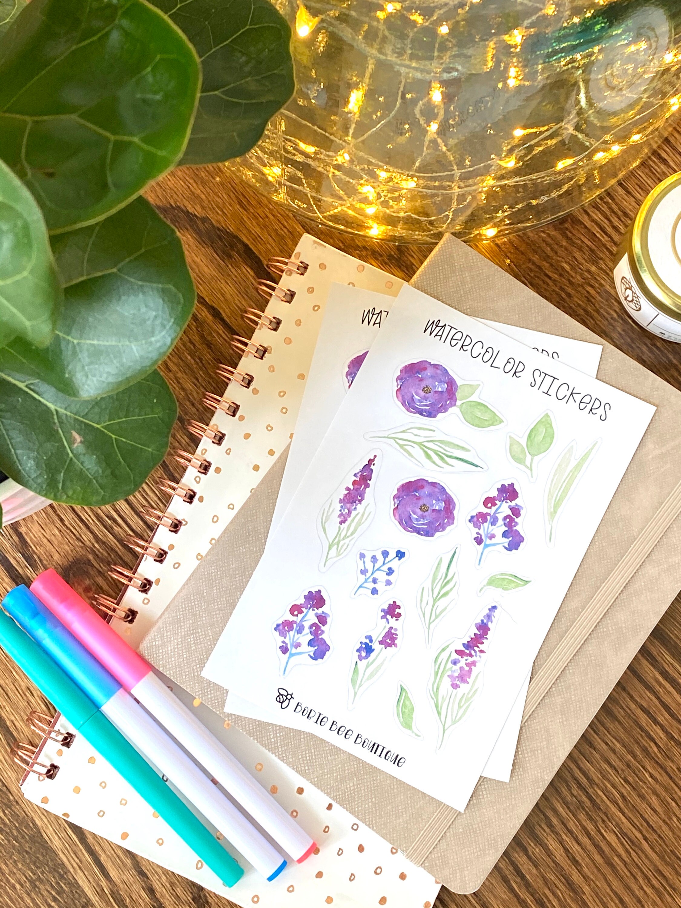 Watercolor Flower Sticker 2 Pack Inspirational Plants | Etsy