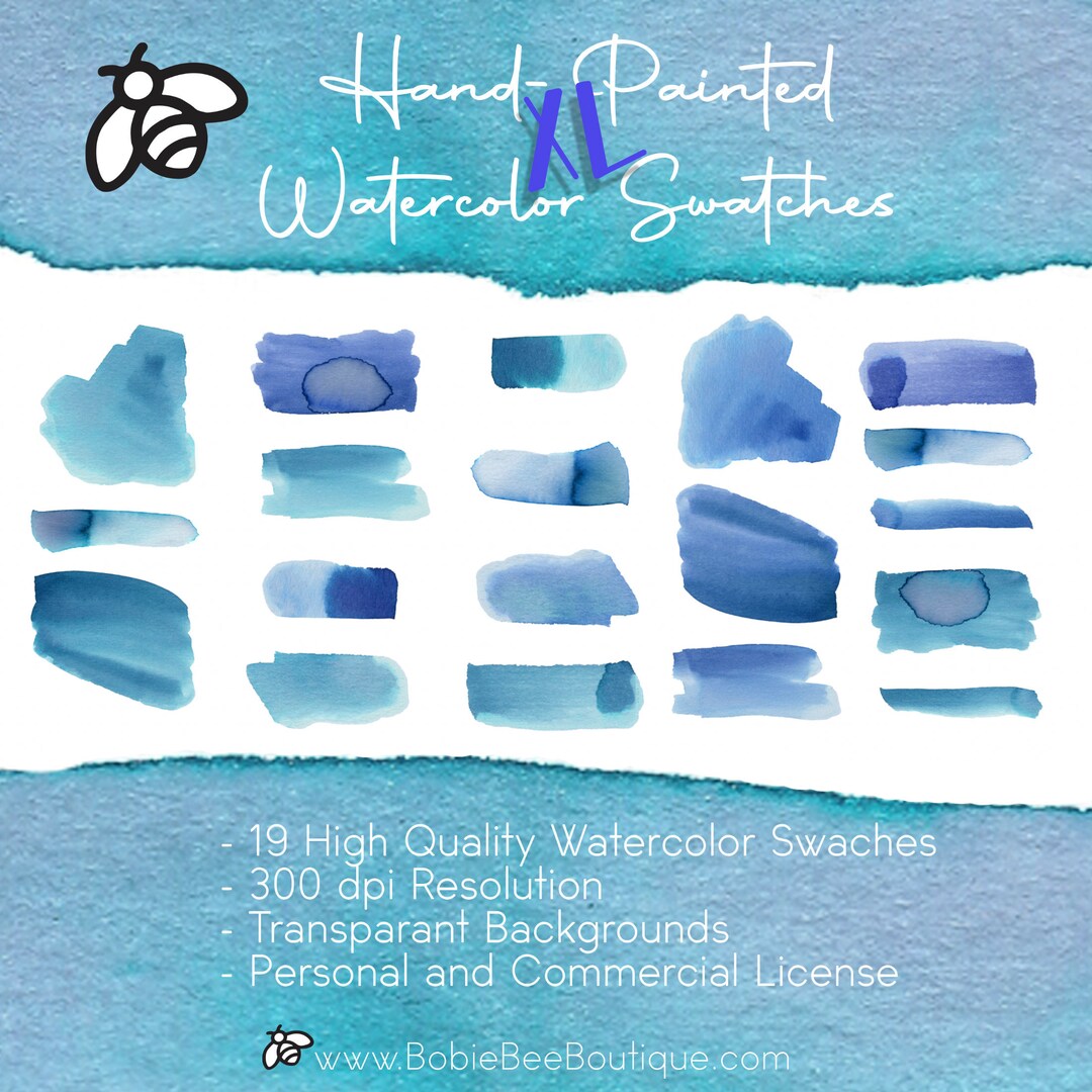 XL Blue Watercolor Brushstroke Bundle for Paper Crafts and Graphic ...